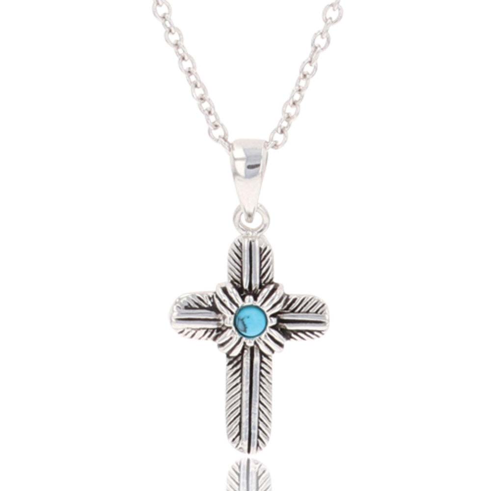 Feathered Cross Turquoise Center Necklace | Montana Silversmiths Feathered Cross Turquoise Center Necklace | Montana Silversmiths